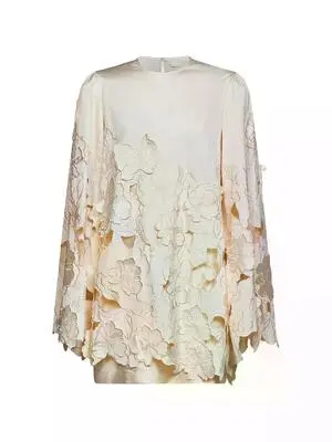 Costarellos Floral-embroidered Scalloped Tunic - Neutrals