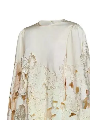 Costarellos Floral-embroidered Scalloped Tunic