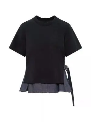 Sacai Denim-panelled Cotton T-shirt
