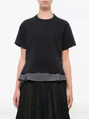 Sacai Denim-panelled Cotton T-shirt