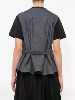 Sacai Denim-panelled Cotton T-shirt