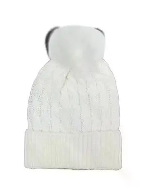 Moncler Cable-knit Pompom Beanie Hat - White