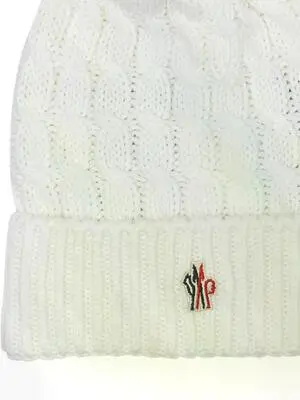 Moncler Cable-knit Pompom Beanie Hat - White