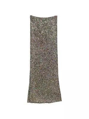 Alberta Ferretti Sequin-embellished Knitted Skirt - Silver