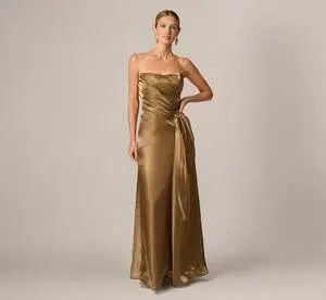 Aidan Mattox Strapless Liquid Organza Draped Gown
