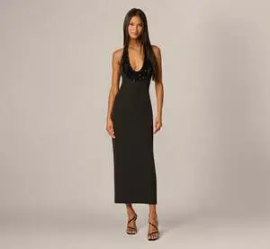 Adrianna Papell Sequin Plunge Halter Column Dress