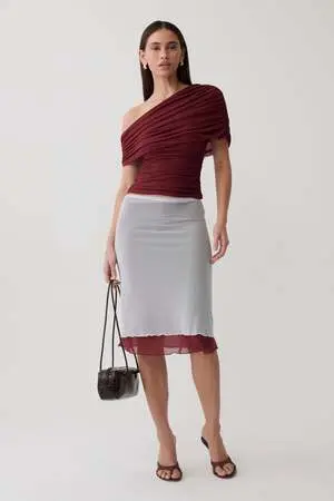 Meshki Janet Mesh Midi Skirt - Red