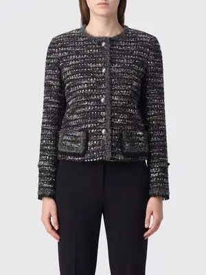 Emporio Armani Virgin Wool Blend Knit Blazer With Crew Neck - Blue