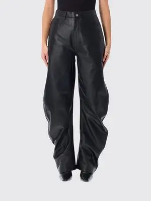 ROTATE BY BIRGER CHRISTENSEN High-waisted Wide-leg Trousers In Lambskin Leather - Black