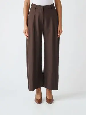 MEIMEIJ High-waisted Wide-leg Crêpe Cropped Trousers - Cocoa