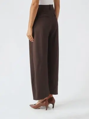MEIMEIJ High-waisted Wide-leg Crêpe Cropped Trousers - Cocoa