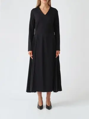 MEIMEIJ Pleated Viscose A-line Midi Dress With V-neck