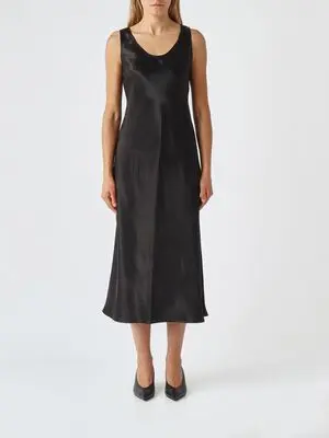 Max Mara Satin Midi Slip Dress With U-neck - Black