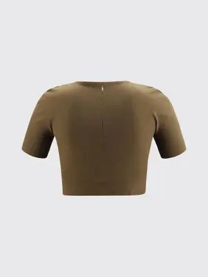 Wolford Short-sleeved Cropped Top In Stretch Technical Fabric With Crew Neck - Olive