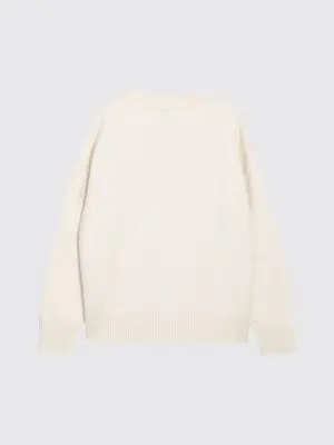 AMI Paris V-neck Pure Wool Cardigan With Contrast Logo - White