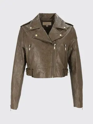 Michael Kors Faux Leather Biker Jacket With Side Zip Closure And Zip Pockets