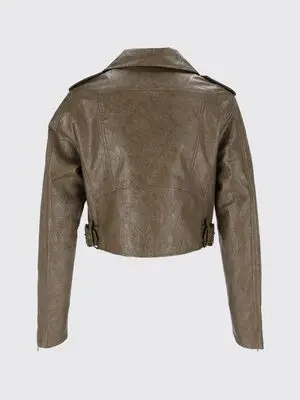 Michael Kors Faux Leather Biker Jacket With Side Zip Closure And Zip Pockets