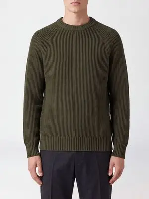 Closed Crewneck Jumper In Pure Wool With Long Sleeves And Ribbed Trims - Green