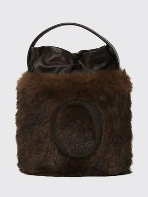 Orciani Her-o Mini Bucket Bag In Faux Fur With Monogram - Dark