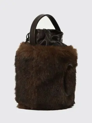 Orciani Her-o Mini Bucket Bag In Faux Fur With Monogram - Dark