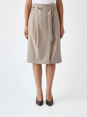 MEIMEIJ Wool-blend High-waisted Pencil Midi Skirt With Belt - Grey