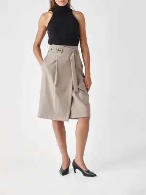 MEIMEIJ Wool-blend High-waisted Pencil Midi Skirt With Belt