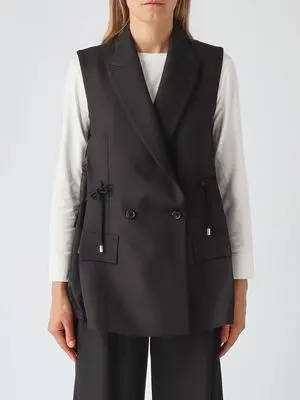 MEIMEIJ Double-breasted Tailored Waistcoat With Peak Lapels And A Drawstring Waist - Black