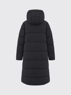 K-WAY Long Quilted Down Jacket With Hood And Applied Logo