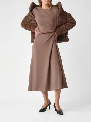 MEIMEIJ Draped-waist Midi Sheath Dress In Viscose Blend