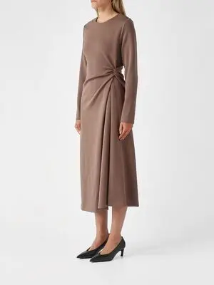 MEIMEIJ Draped-waist Midi Sheath Dress In Viscose Blend