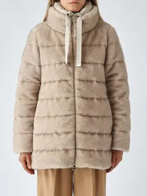 Herno Long Faux-fur Jacket With Funnel Neck And Drawstring
