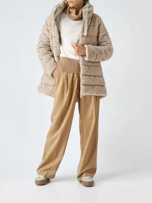 Herno Long Faux-fur Jacket With Funnel Neck And Drawstring