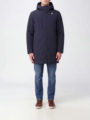 K-WAY Knee-length Technical Fabric Parka With Padded Hood - Blue