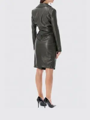 DIESEL® Cropped Double-breasted Draped Faux Leather Blazer
