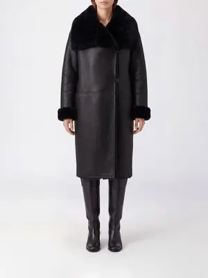 TOTEME Double-breasted Long Lamb Shearling Coat With Sailor Collar - Brown