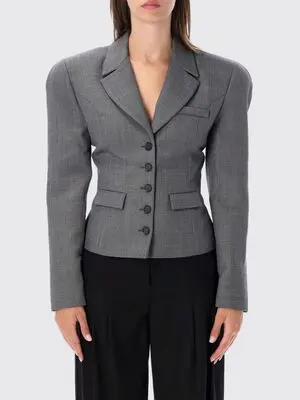 Magda Butrym Cropped Wool Blazer With Oversized Shoulders And Peak Lapels - Grey