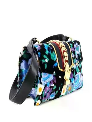 Gucci Sylvie Printed Velvet Small Shoulder Bag - Black