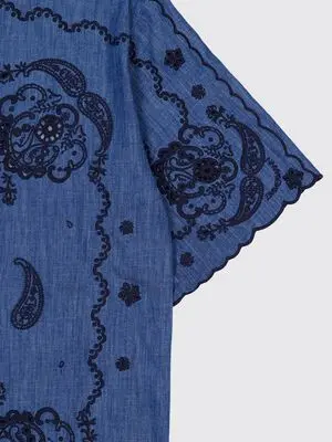 Zimmermann Aster Embroidered Cotton Shirt With Mandarin Collar - Blue