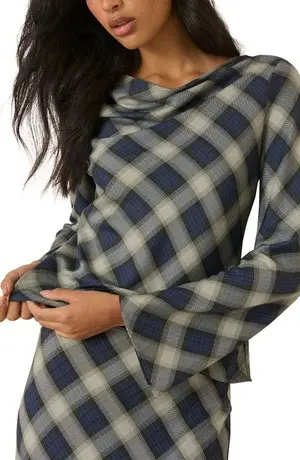 NOBODY'S CHILD Cruz Cowl Neck Plaid Top - Blue