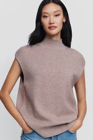Maeve Mock Neck Cap Sleeve Sweater - Tan