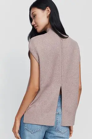 Maeve Mock Neck Cap Sleeve Sweater - Tan
