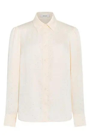 MILLY Ashton Crushed Satin Shirt - Ivory