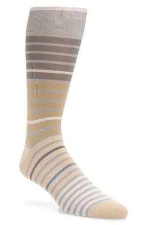 Bugatchi Stripe Mercerized Cotton Blend Dress Socks - Cement