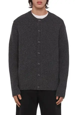 Helmut Lang Ribbed Wool Cardigan Graphite
