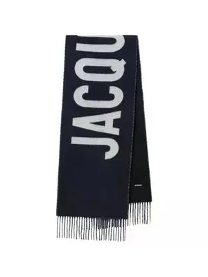 Jacquemus Logo-intarsia Fringed-detail Scarf - Blue