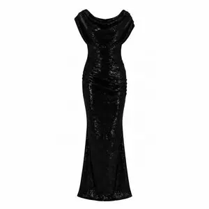ATOM LABEL Platinum Bardot Sequin Evening Gown - Black