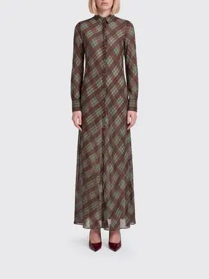 Dries Van Noten Long Check Silk Blend Shirtdress