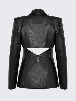 Patrizia Pepe Cropped Faux Leather Blazer With Cut-out And Peak Lapels