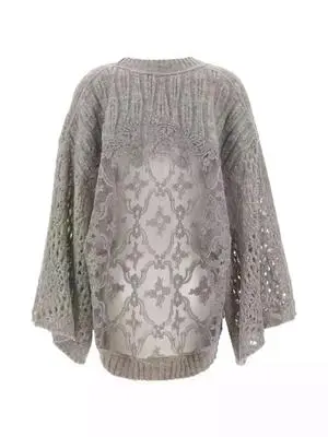 MAURIZIO MYKONOS Lace-panel Open-knit Poncho