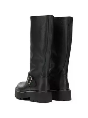 SUMMERY COPENHAGEN Buckled Grained Leather Boots